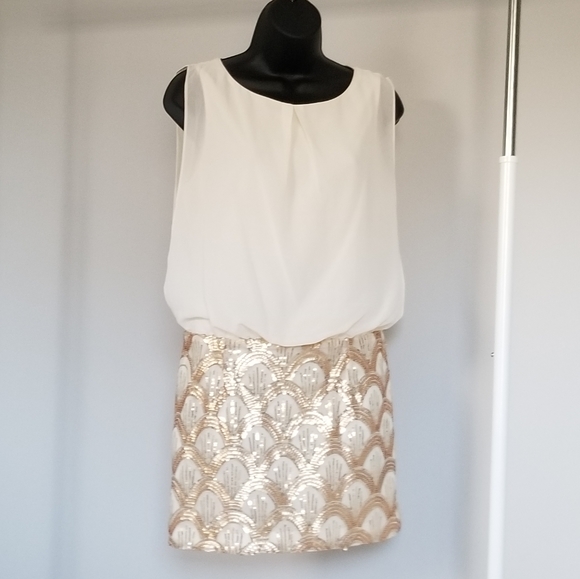 Arc & Co. | Dresses | Ivory And Gold Sequin Mini Cocktail Dress | Poshmark